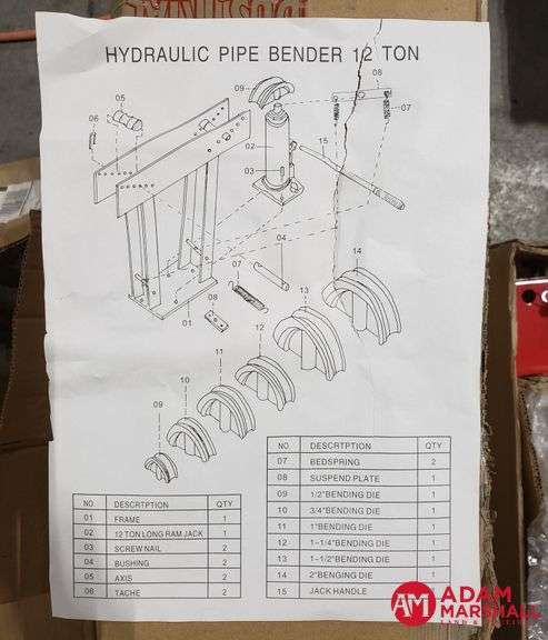 Hydraulic 12 ton pipe bender - Adam Marshall Land & Auction, LLC