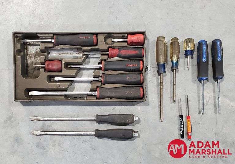 Snap-on (7 Pc) & Assorted Brand Screwdrivers (9 Pc) - Flathead & Phillips - Adam Marshall Land ...