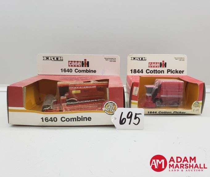 ERTL Case 1640 Combine 1990 Husker Harvest 655 & 1844 Cotton Picker 211 ...