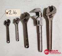 (4) Assorted adjustable wrenches (1) pipe wrench - Adam Marshall Land & Auction, LLC