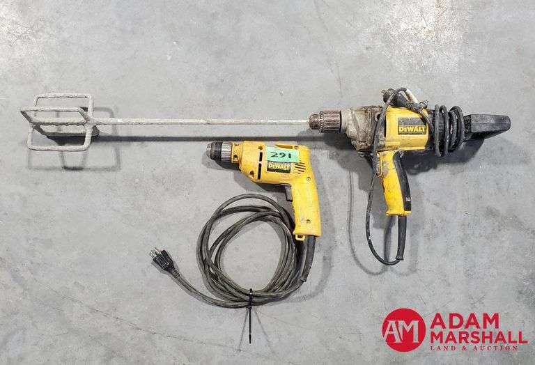 DeWalt - DW106 Corded 3/8" VSR Drill & DW130V Corded 1/2" VSR Drill W/Mixer Attachment - Adam ...