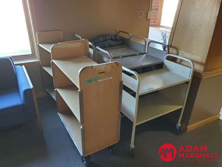(6) Library Book Carts - Two Wood, Four Metal - 45" H - Adam Marshall ...