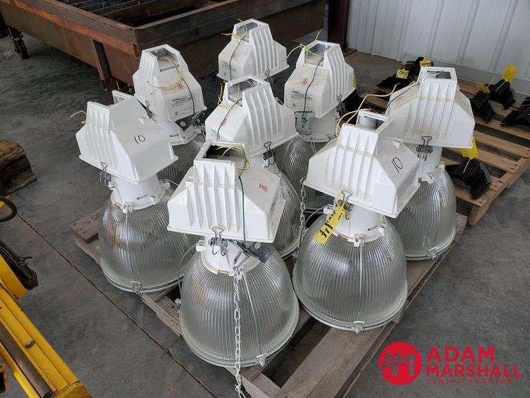(8) Holophane Halogen Shop Lights - Adam Marshall Land & Auction, LLC