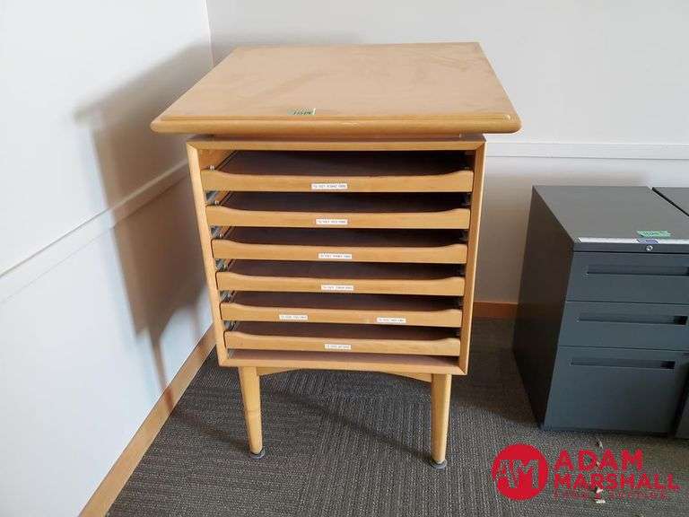 Wooden Flat File Storage Cabinet, 6 Trays - 31" L x 30" W x 39"- 41" H ...