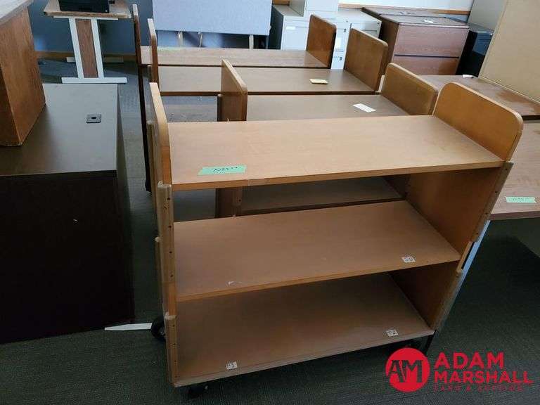 (4) Wood Library Book Carts - (2) 14" x 40" x 43" H, (1) 14" x 30" x 40 ...