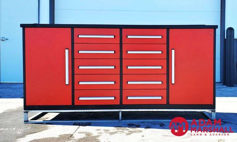 Unused Steelman Tool Box - Red - 10 Drawer & 2 Door - 82"W X 22.5"D X ...