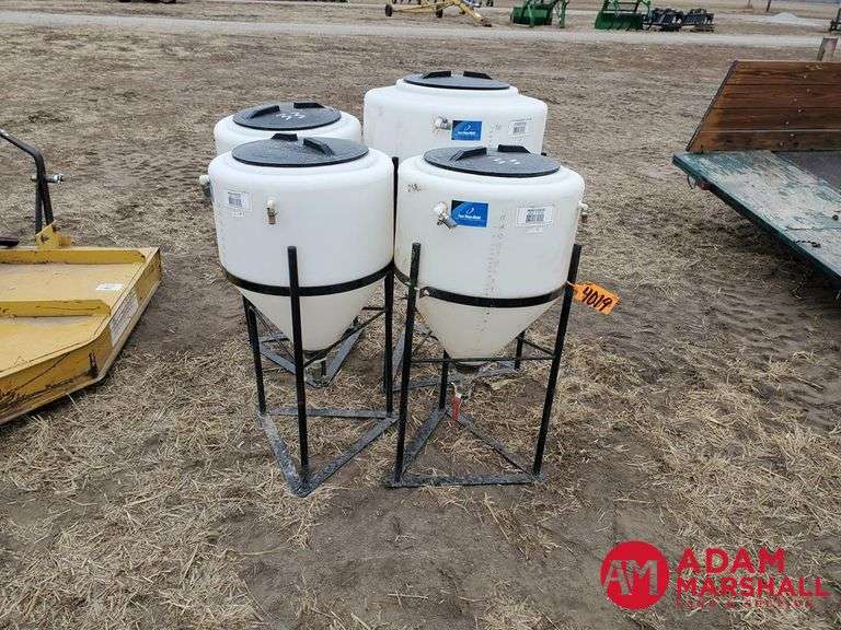 (4) Ace Roto Mold Cone Tanks On Stands - Adam Marshall Land & Auction, LLC