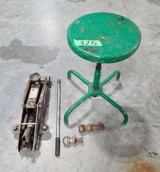 Green Adjustable Metal Stool, Hydraulic Floor Jack, and Trailer Hitch ...
