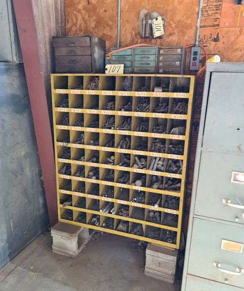 Hardware Storage Rack with Contents and Small Drawer Units to Include ...