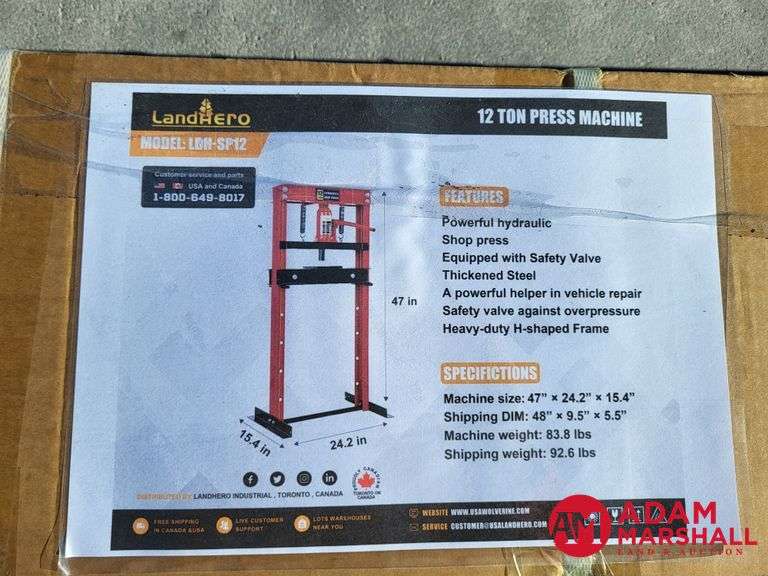 Unused 2025 Land Hero LDH-SP12 Press Machine - 12 Ton - Adam Marshall ...