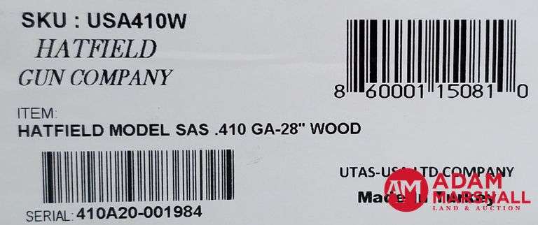 Hatfield Model SAS Semi-Auto Shotgun - 410 Bore, 3" - SN: 410A20-001984 ...