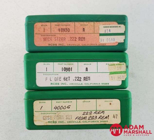 (3) RCBS Reloading Die Sets - (2) 222 Rem, (1) Neck Sizer 222 Rem - Adam Marshall Land & Auction ...