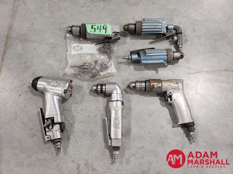 (6) Pneumatic Tools. Air Grinder, Air Drill, Impact Driver, Reversible ...