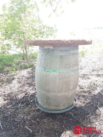 Wooden Barrel with Flagstone Slab - Adam Marshall Land & Auction, LLC