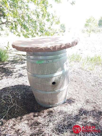 Wooden Barrel with Flagstone Slab - Adam Marshall Land & Auction, LLC