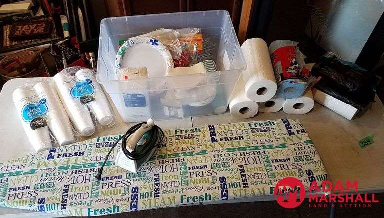 Paper Items, Ironing Board, Iron - Adam Marshall Land & Auction, LLC