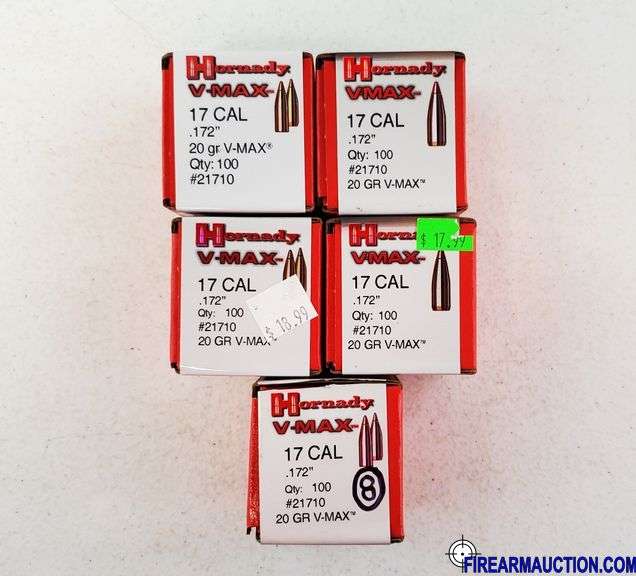 Bullets - Hornady 17 Cal .172 Dia 20 Gr V-Max (408) - FirearmAuction ...