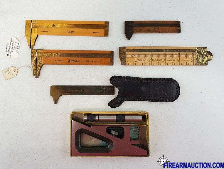 (5) Assorted Vintage Wood & Brass Caliper Rulers & Lufkin Master ...