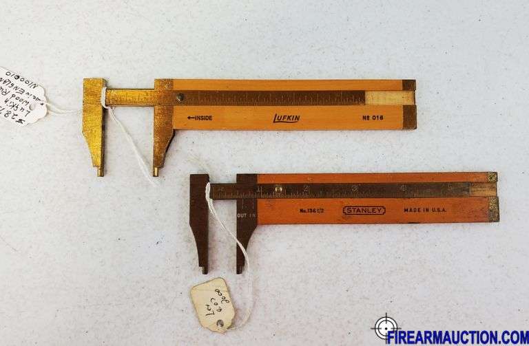 (5) Assorted Vintage Wood & Brass Caliper Rulers & Lufkin Master ...