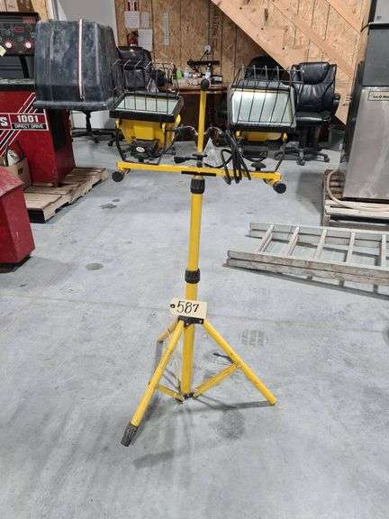 Portable Dual-Head Work Light on Yellow Tripod Stand - Adam Marshall ...