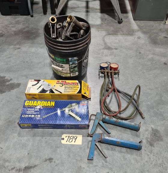 Grease Guns, Air Hoses, and Nozzles Lot - Adam Marshall Land & Auction, LLC