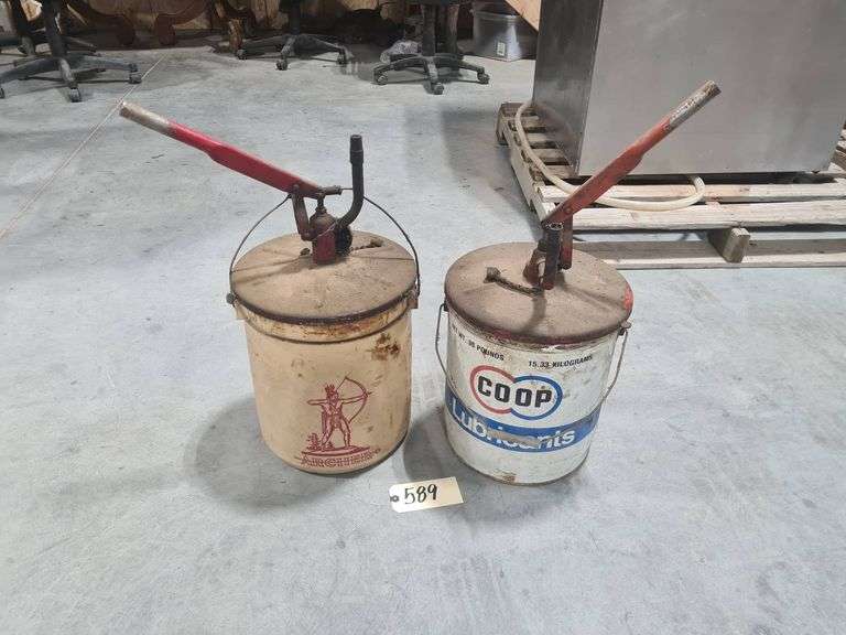 Two Vintage Lubricant Pails with Hand Pumps - Adam Marshall Land ...