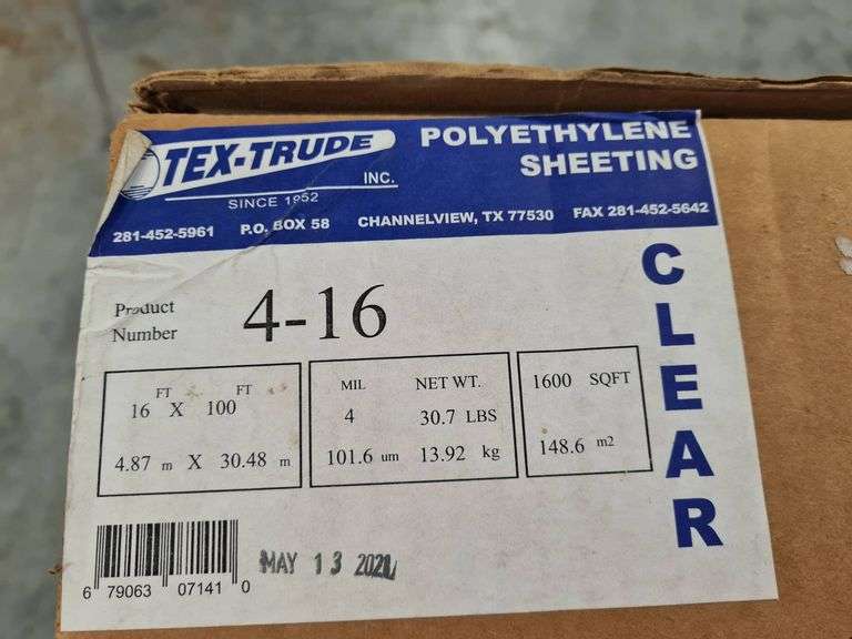 Tex-Trude Polyethylene Sheeting, 16 ft x 100 ft, Clear - Adam Marshall ...