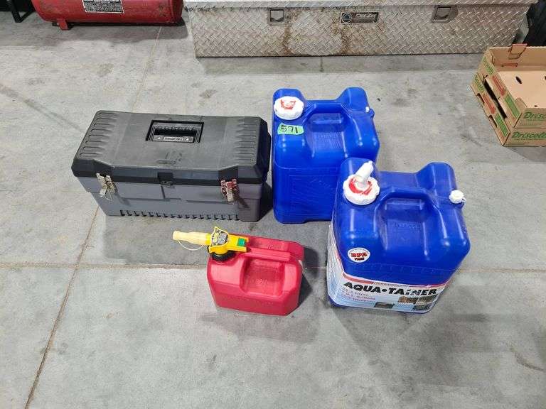 Tool Box, Water Jugs and Gas Can - Adam Marshall Land & Auction, LLC