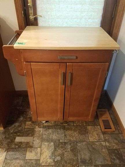Wood Mobile Kitchen Island Cart with Storage and Butcher Block Top ...