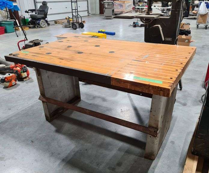 Industrial Wood-Top Workbench With Metal Base - Adam Marshall Land ...
