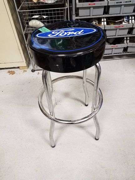 Ford Branded Bar Stool with Chrome Legs - Adam Marshall Land & Auction, LLC