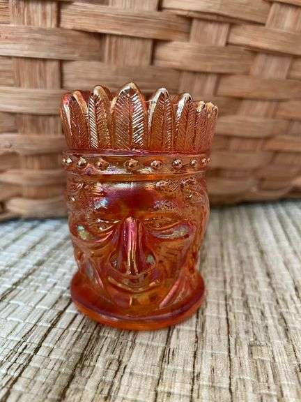 St Clair Marigold Indian Chief Carnival Glass Toothpick Holder ...