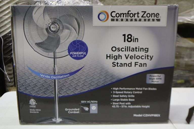 Comfort Zone 18" Oscillating High Velocity Stand Fan - Matthews Auctioneers