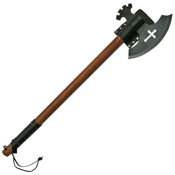 Battle Axe 32" Christian Cross Crusader Knight Carbon Steel Blade Wood ...