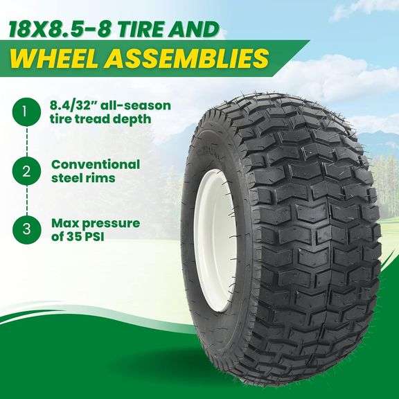 (2-Pack) 18 Tubeless Tires On Rims - 18x8.5-8 Tire and Wheel Assemblies ...