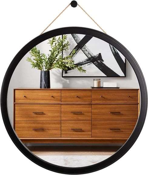 Honiway Round Mirror Black 20 inch with Bevel Wood Frame Large Circle ...