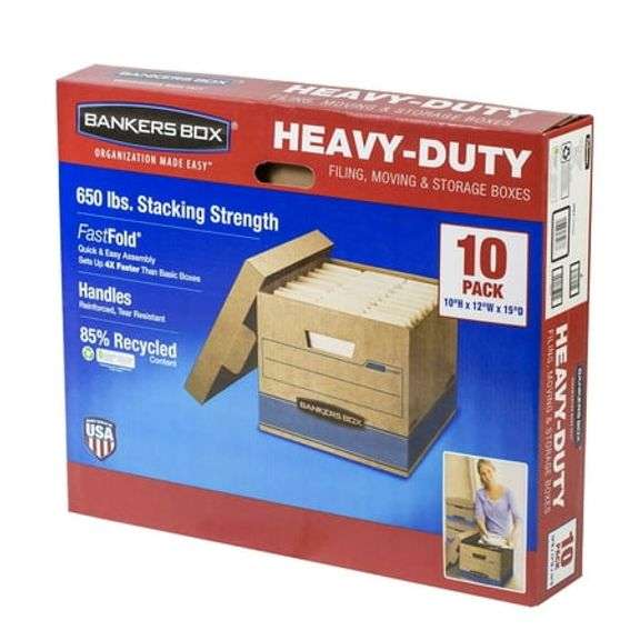 Bankers Box Heavy Duty Storage Boxes 10 x 12 x 15 (10 Pack) Kraft Brown ...