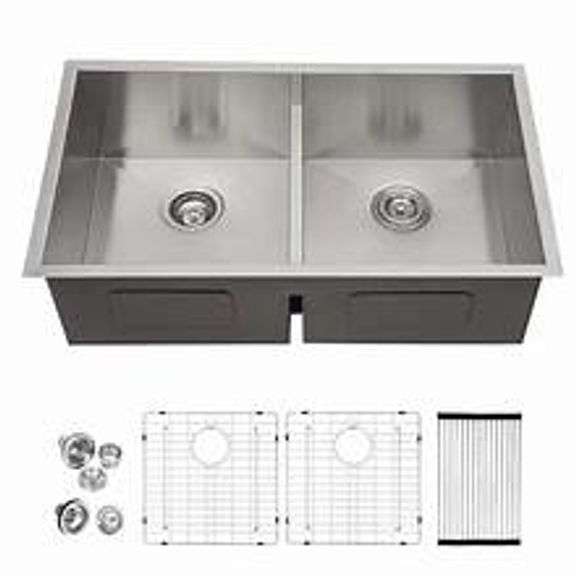 Stainless Steel 16-Gauge 33 in. Right Angle Double Bowl 50/50 ...