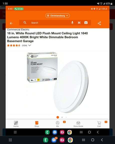 (2) Commercial Electric 16 in. White Round LED Flush Mount Ceiling ...