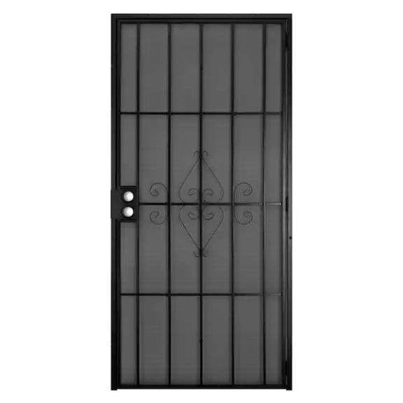 32 in. x 80 in. Black Surface Mount Steel Security Door with Expanded ...