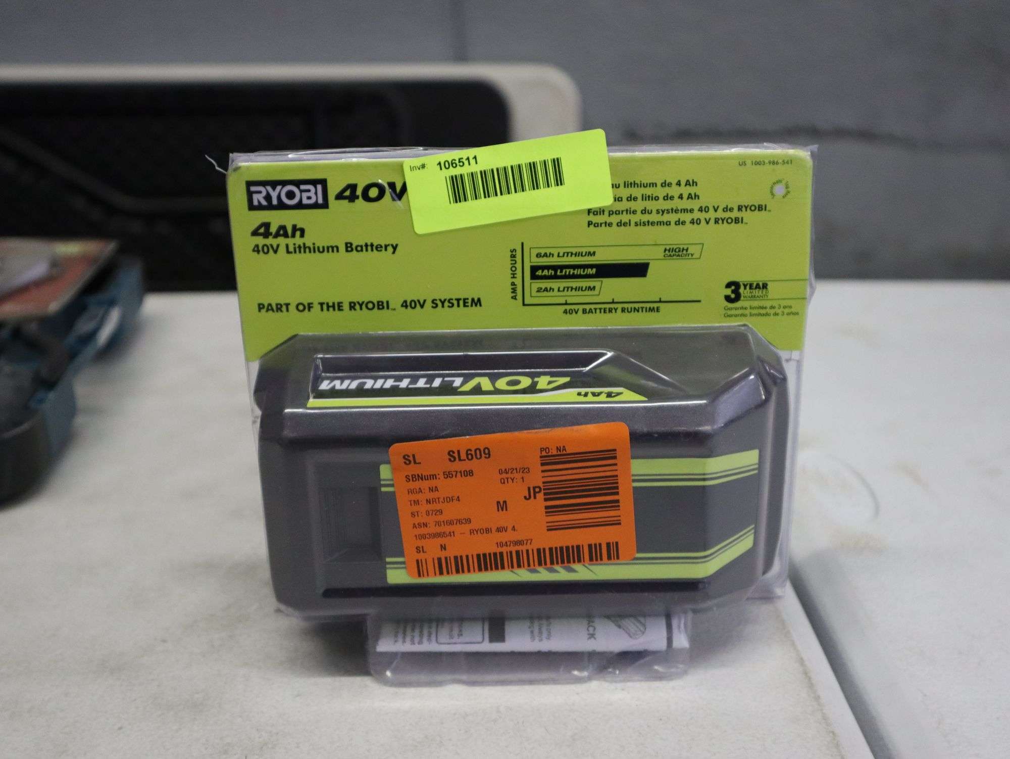 Ryobi 40V 4Ah Lithium Battery Matthews Auctioneers