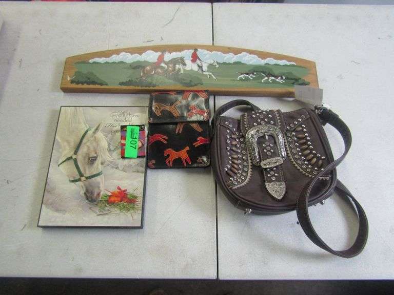 2 Western Hand Bags and 2 Wooden Horse Signs - Matthews Auctioneers