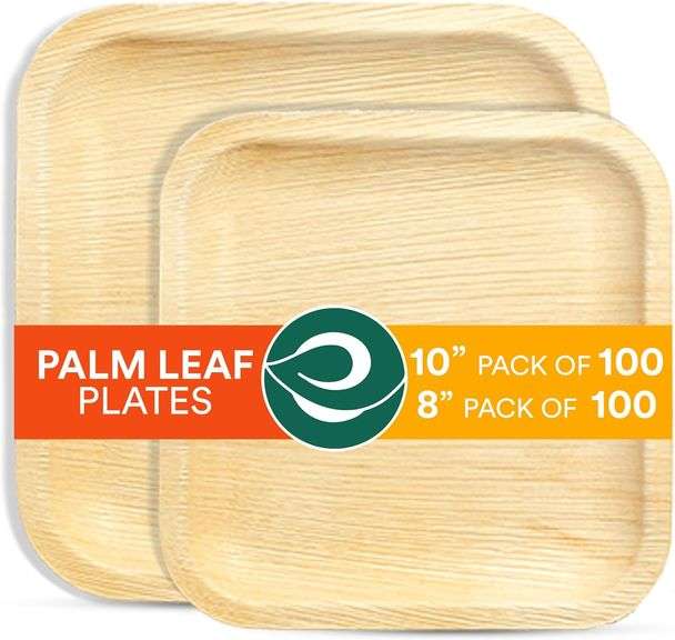 ECO SOUL Palm Leaf Bundle Set 200 Count (8" & 10") | Palm Leaf Plate ...