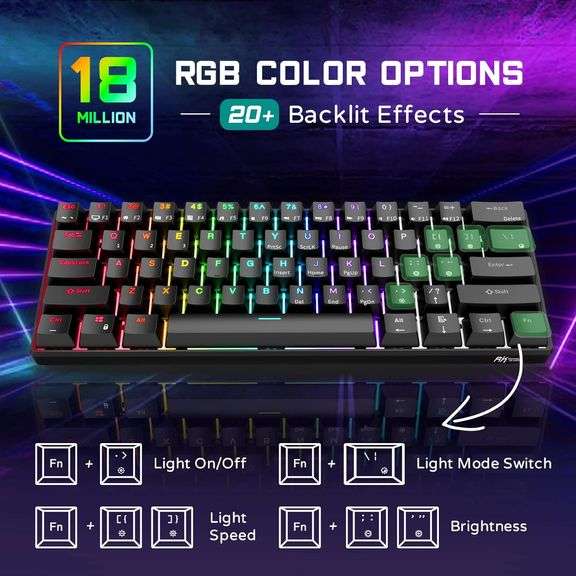 RK ROYAL KLUDGE RK61 Wired 60% Mechanical Gaming Keyboard RGB Ultra ...
