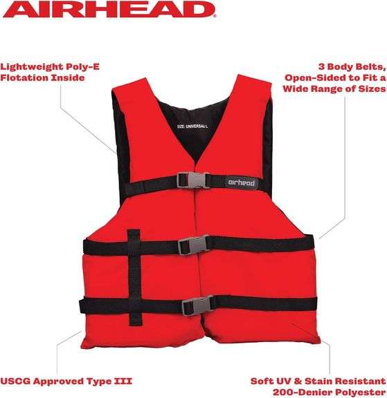 Airhead General All Purpose Life Jacket, US Coast Guard Approved Type ...