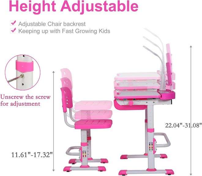 Kids Desk and Chair Set, Height Adjustable Child's School Study Writing ...