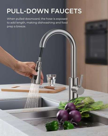 FORIOUS Kitchen Faucet with Pull Down Sprayer Brushed Nickel, High Arc ...