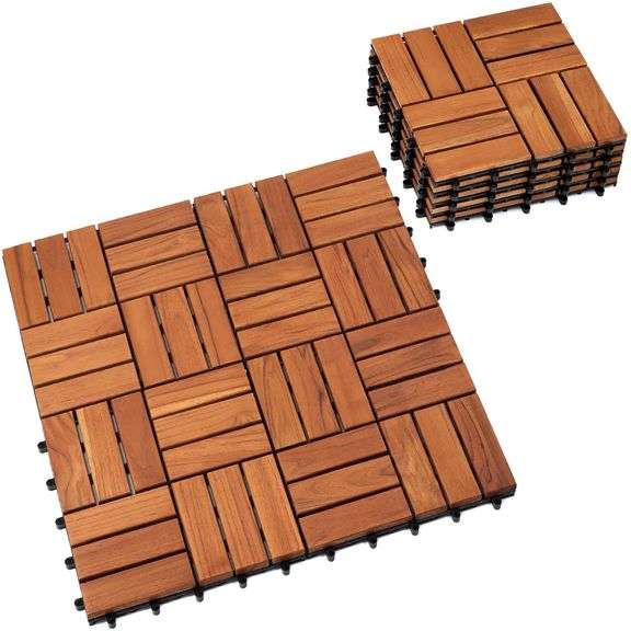 TEAK Deck Tiles (Pack of 9) Hardwood Interlocking Patio Deck Tiles ...