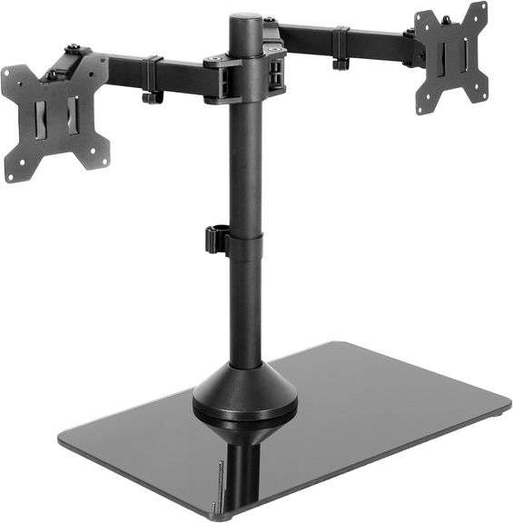 VIVO Freestanding Dual Monitor Stand with Sleek Glass Base and ...
