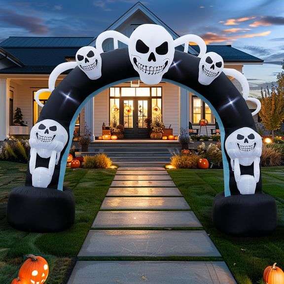 IPOW 2024 New 12 FT Huge Halloween Arch Skull Inflatable Arch Scary ...